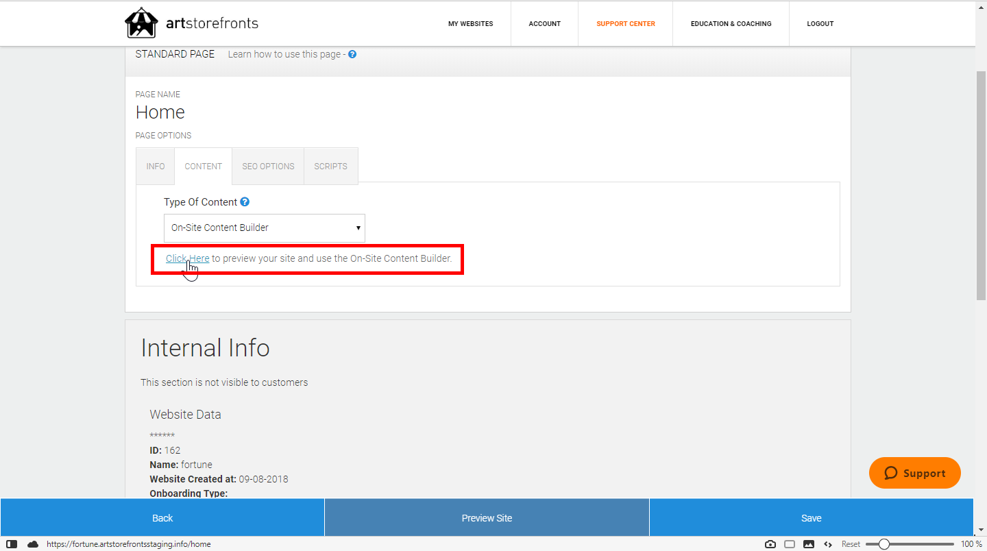 On-Site Content Builder – Support Center