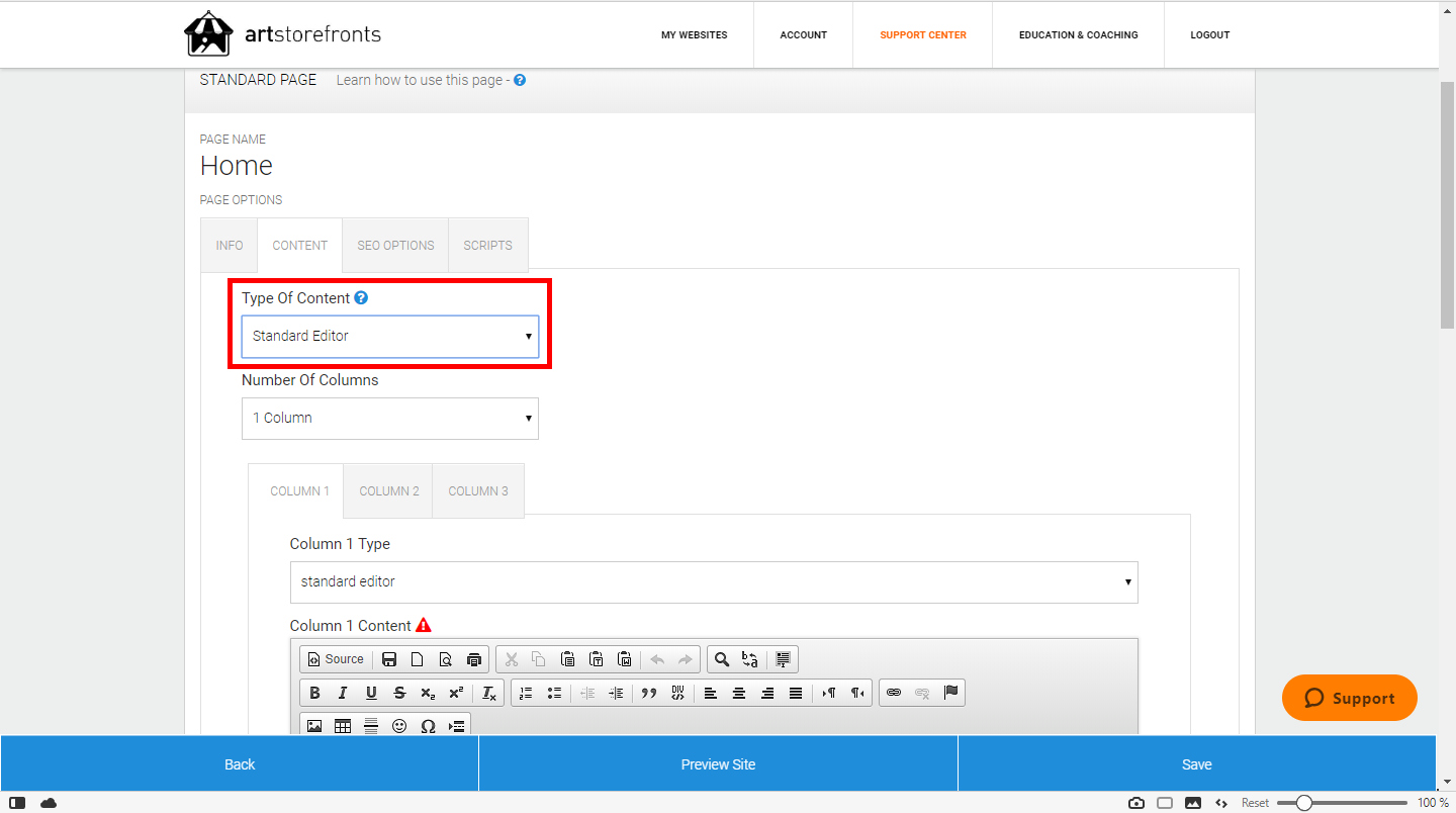 On-Site Content Builder – Support Center